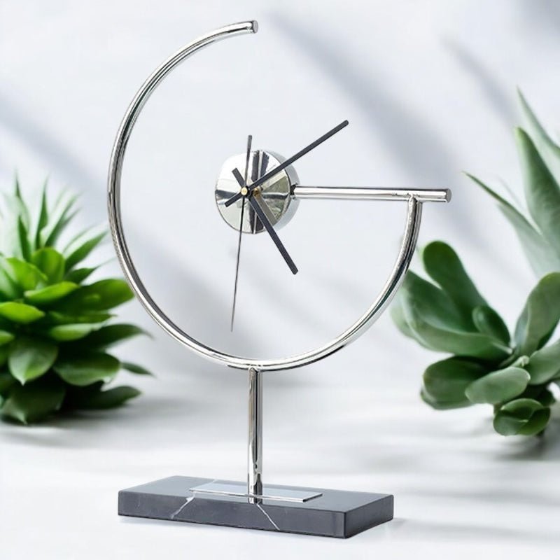Modern Table Clock with Marble Base – Sleek Metallic Design – SHAGHAF HOME