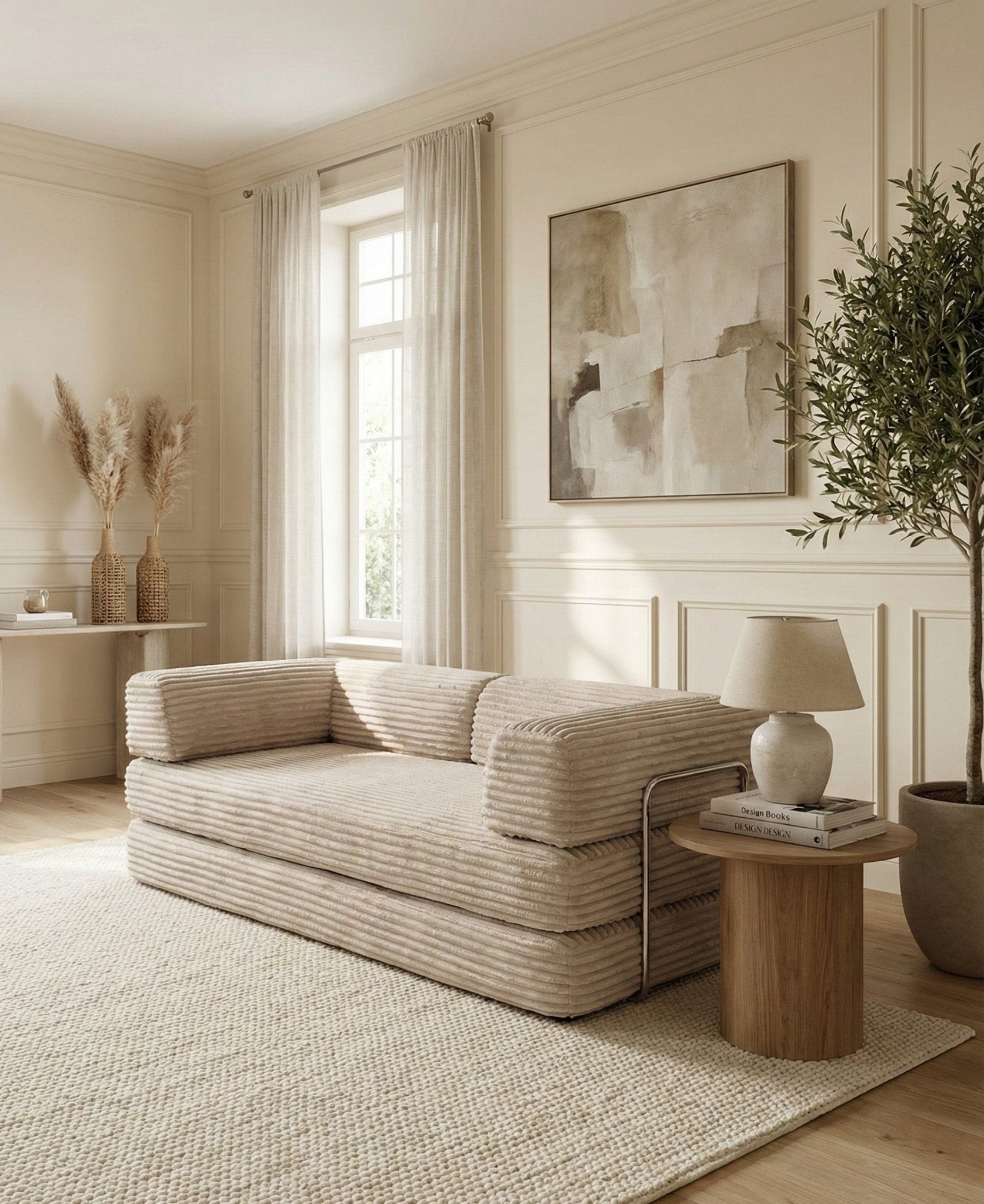 CozyFold Velvet Compressed Sofa Bed – Beige Elegance & Smart Comfort ...