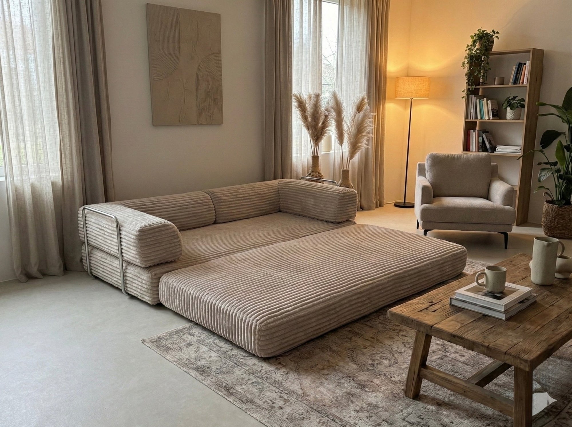CozyFold Velvet Compressed Sofa Bed – Beige Elegance & Smart Comfort ...