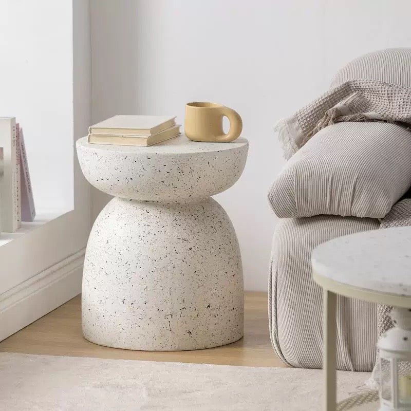 Modern Minimalist Terrazzo finish Side Table – Cream White | SHAGHAF HOME