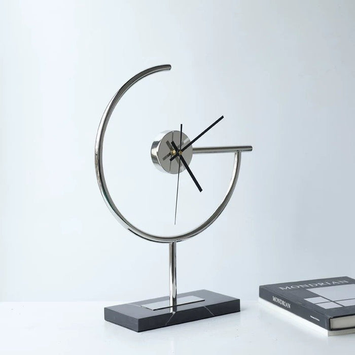 Modern Table Clock with Marble Base – Sleek Metallic Design | SHAGHAF HOME