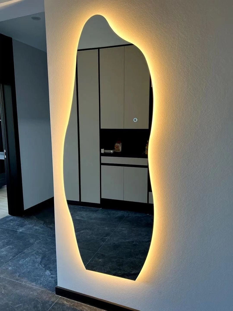 Backlit irregular shape frameless wall Mirror | SHAGHAF HOME