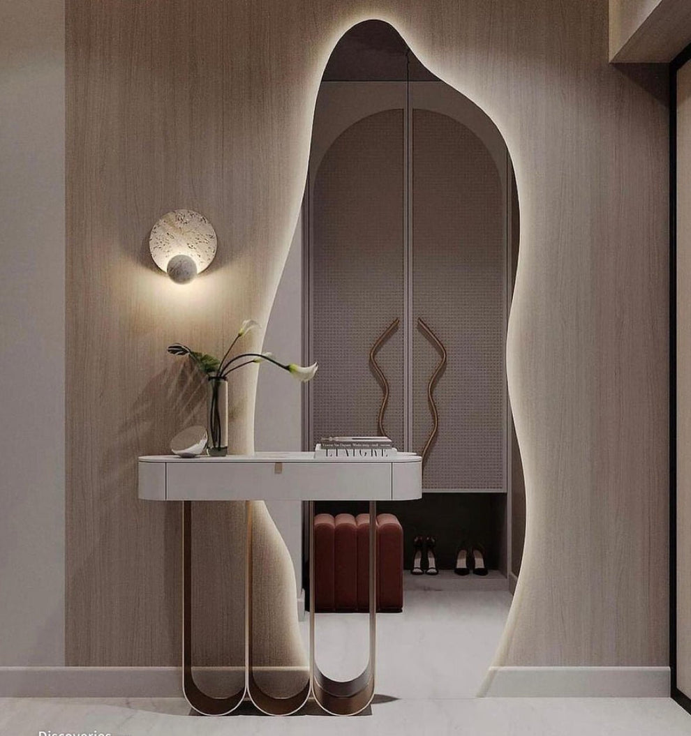 Backlit irregular shape frameless wall Mirror – SHAGHAF HOME